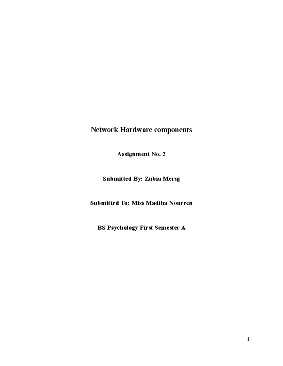 Network Hardware Components Assignment No. 2 - BS Psychology 1st Sem ...