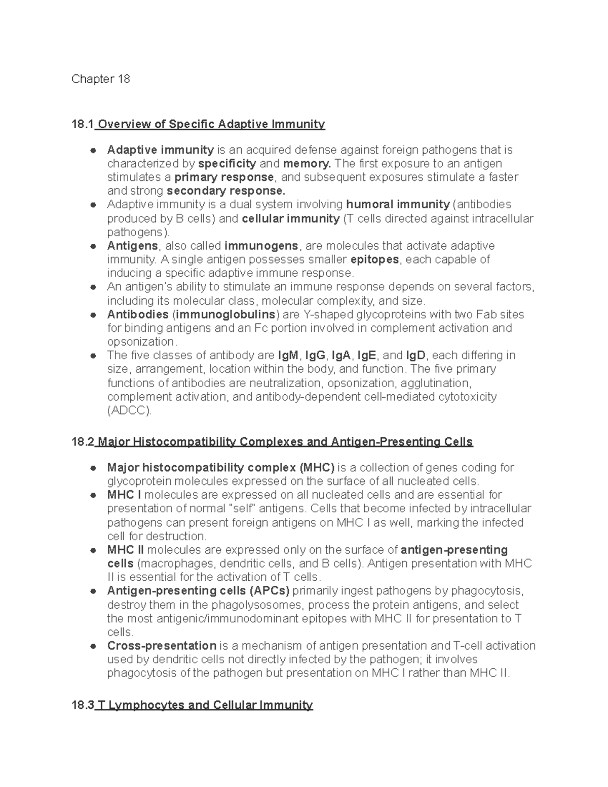 Chapter 18: Overview of Specific Adaptive Immunity in Microbiology 101 - Chapter 18 18 Overview ...