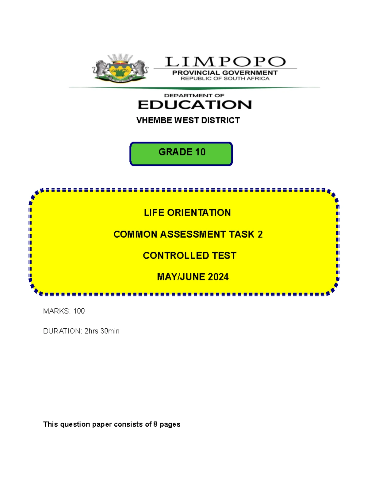 Marquard High School English HL Grade 10 Paper 2 Marking Guideline ...