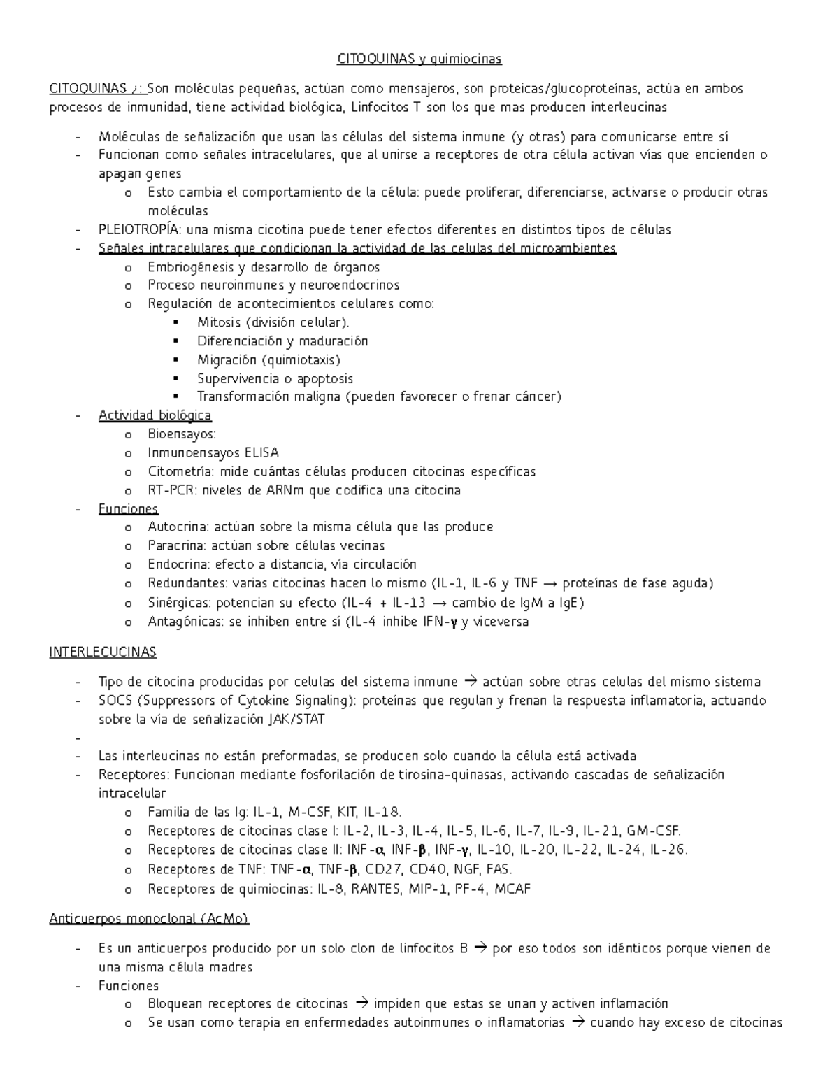 Citoquinas en Inmunología: Funciones y Regulación - CITOQUINAS 4 - Studocu