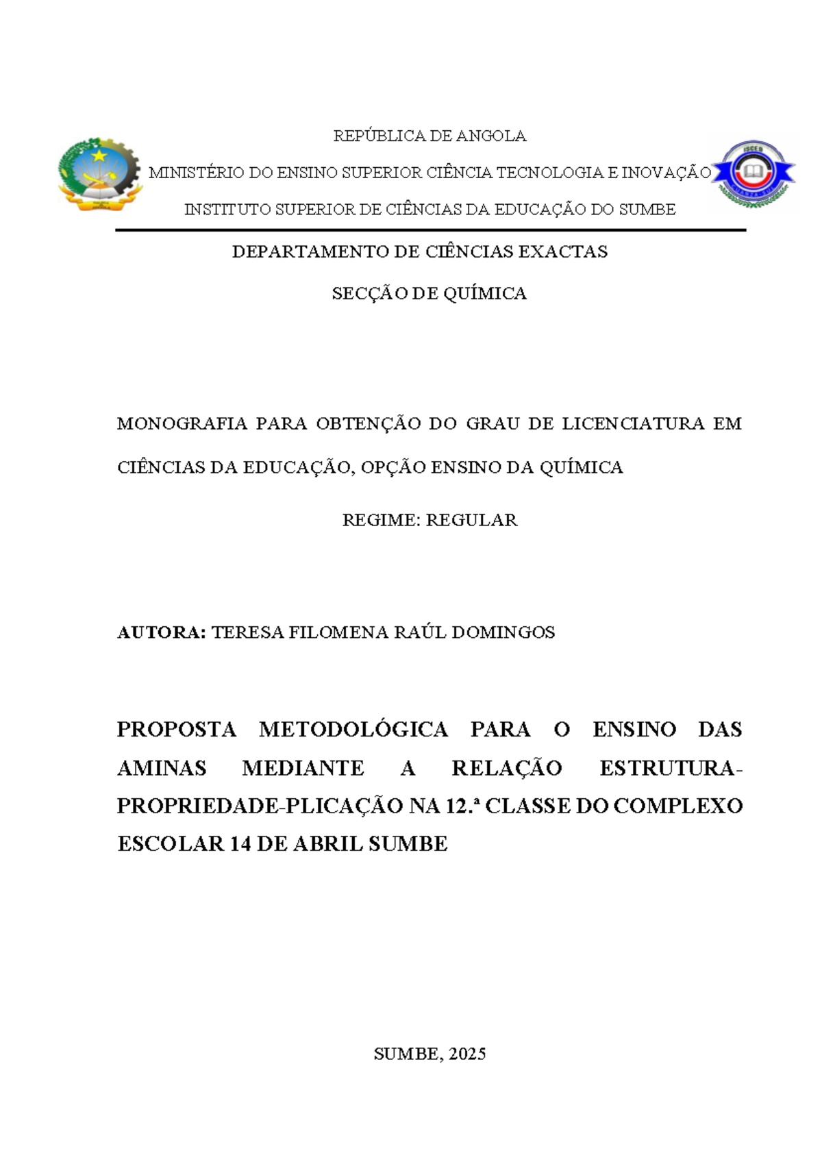 Proposta Metodológica para o Ensino das Aminas na 12.ª Classe ...