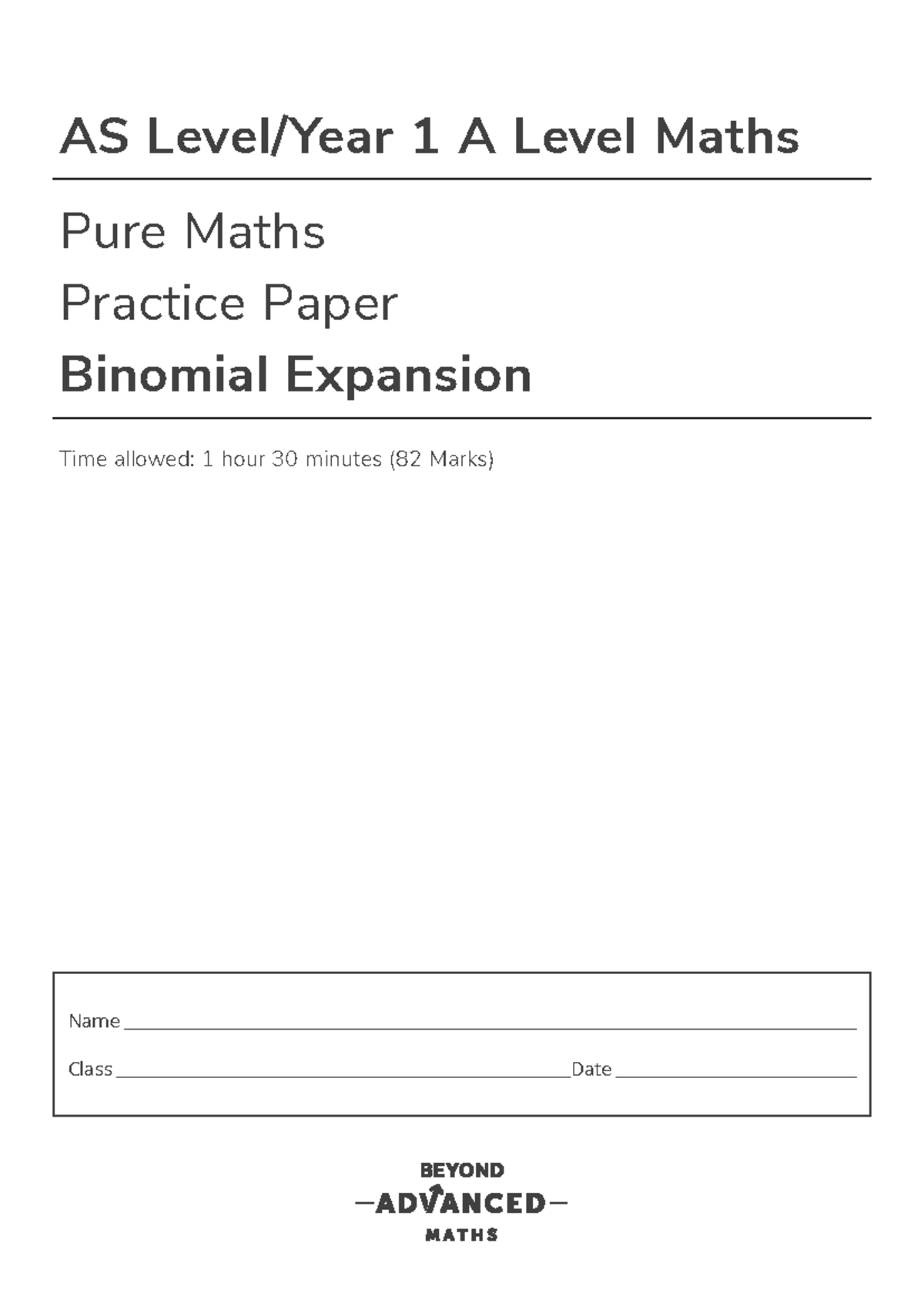 AS Level Pure Maths - Binomial Expansion Practice Paper - Studocu