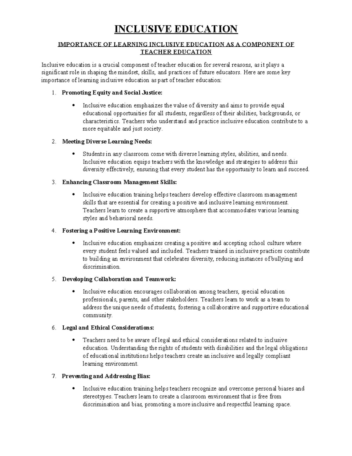 Inclusive Education - Key Benefits and Characteristics - Lecture Notes ...