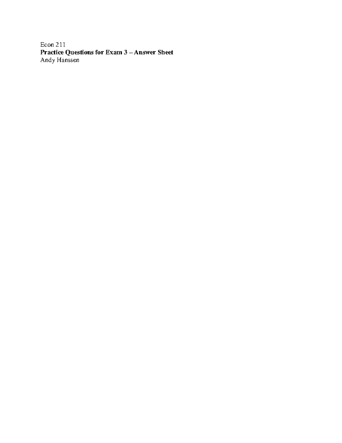 Econ 211 Exam 3 Practice Questions and Answer Guide - Studocu