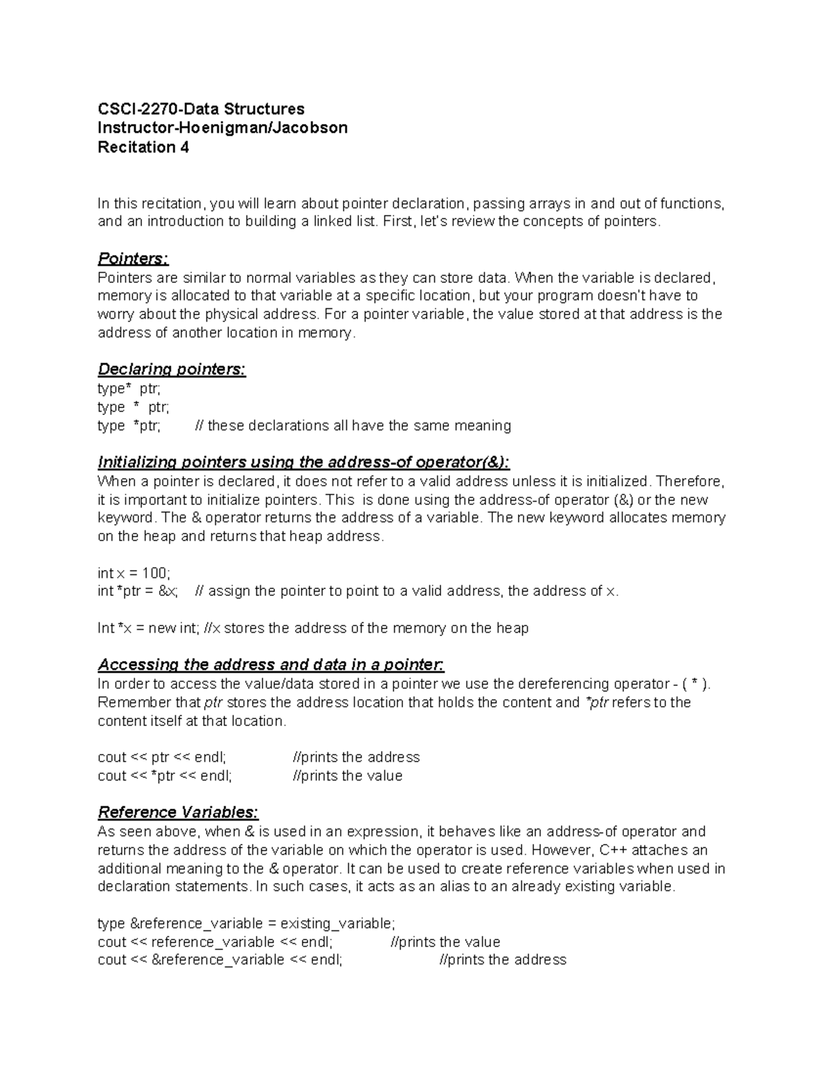 Recitation 4 Writeup - CSCI-2270-Data Structures Instructor-Hoenigman/Jacobson Recitation 4 In ...