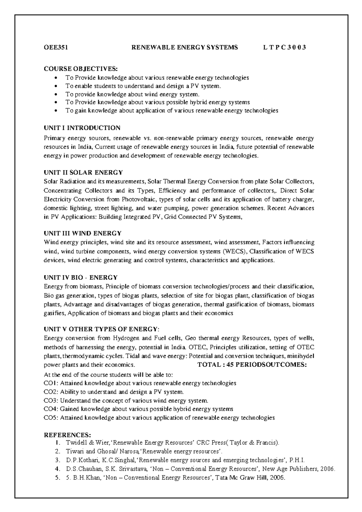 OEE351 RENEWABLE ENERGY SYSTEMS: Course Overview and Key Concepts - Studocu