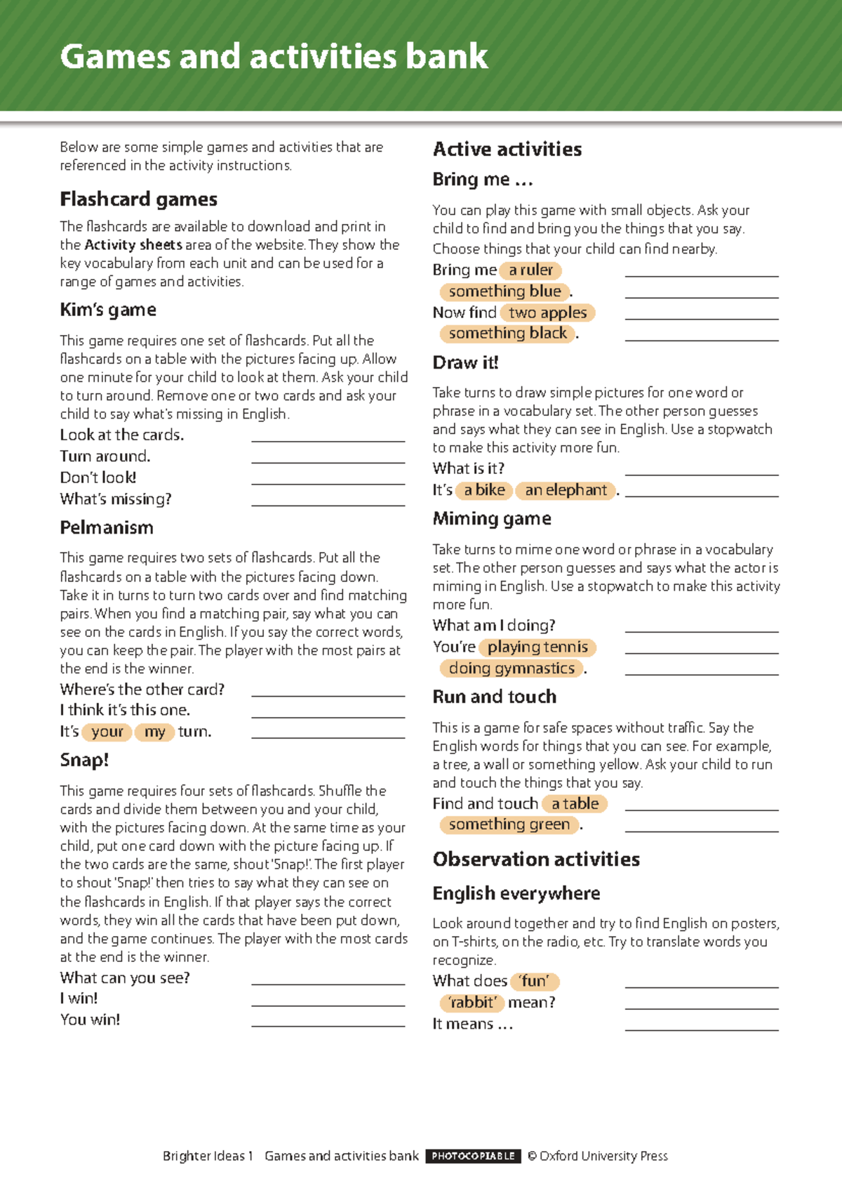 Brighter Ideas L1: Games & Activities for English Learning - Studocu