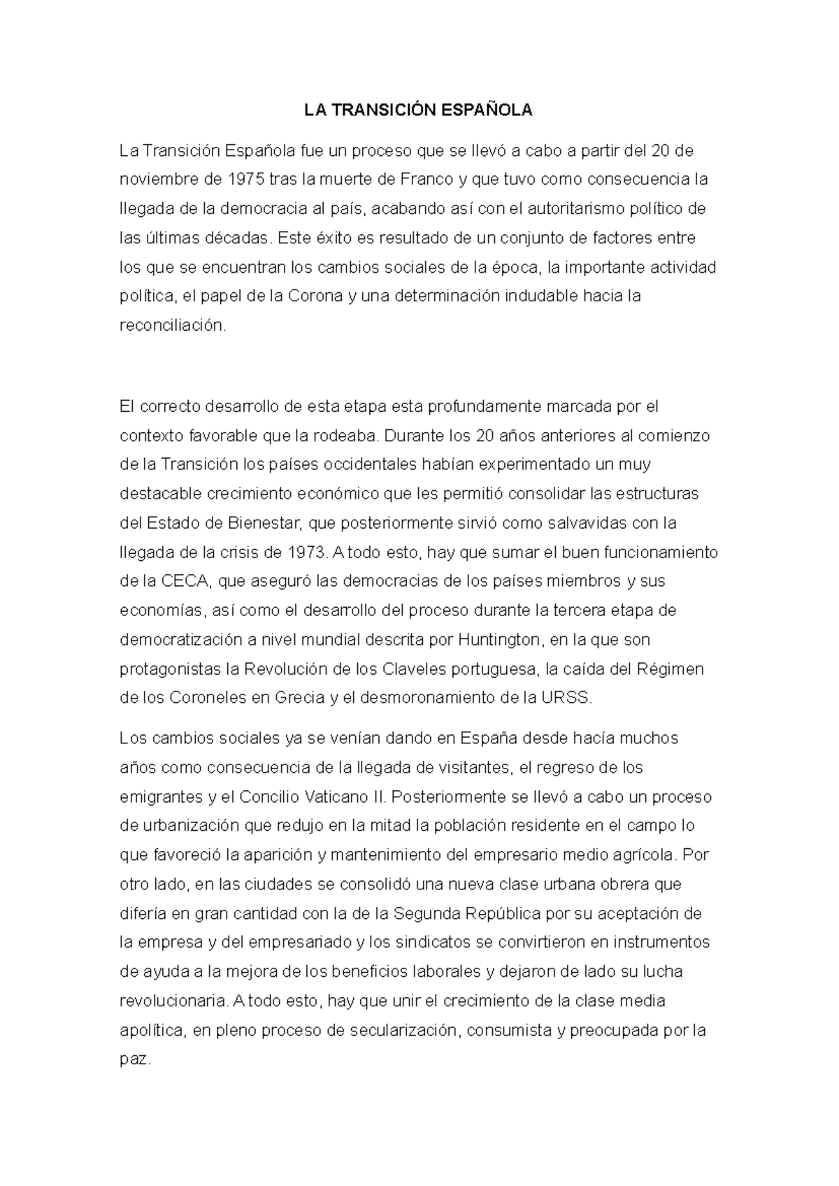 LA TRANSICIÓN ESPAÑOLA: PROCESO Y DESAFÍOS HISTÓRICOS - Studocu