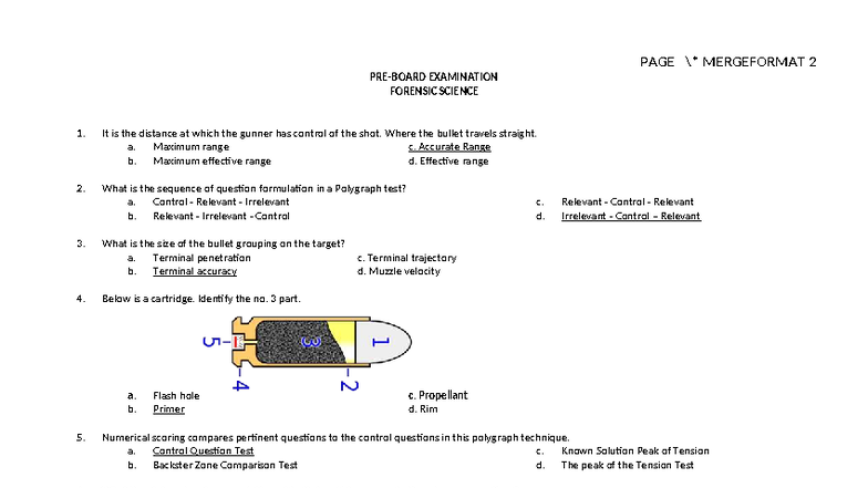 Forensic Science 1 Examination Review - PRE Board IN FS 2025 - Studocu