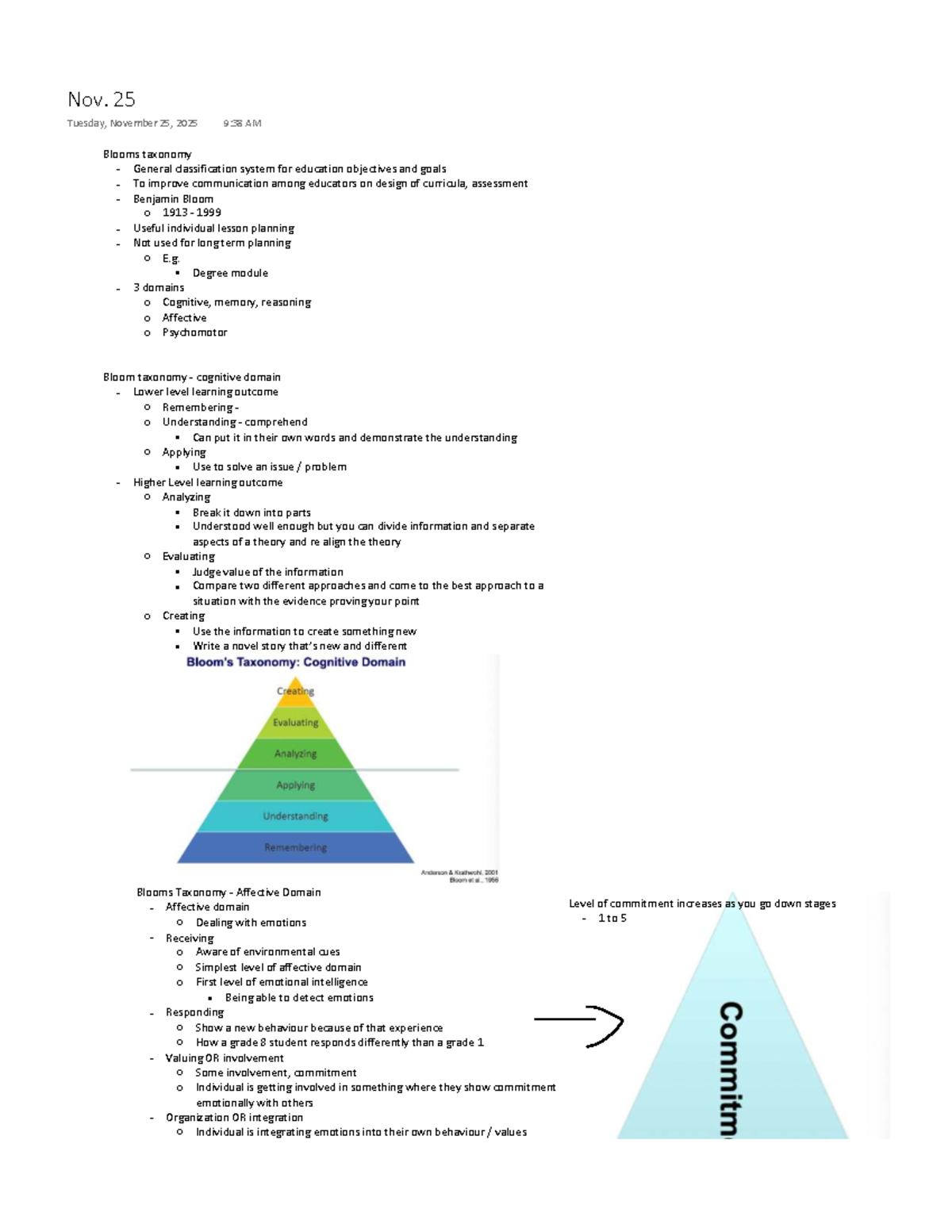EDU 101 - Lecture Notes on Bloom's Taxonomy Overview - Studocu