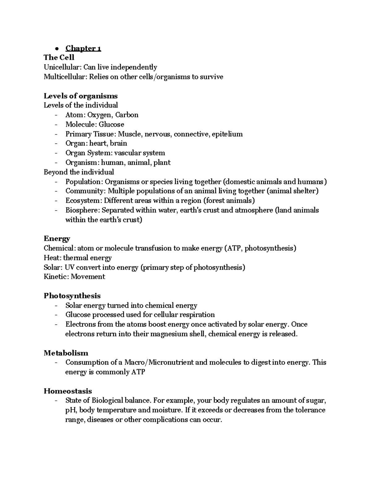 Quiz 1 Review: Key Concepts in Cell Biology and Energy Processes - Studocu