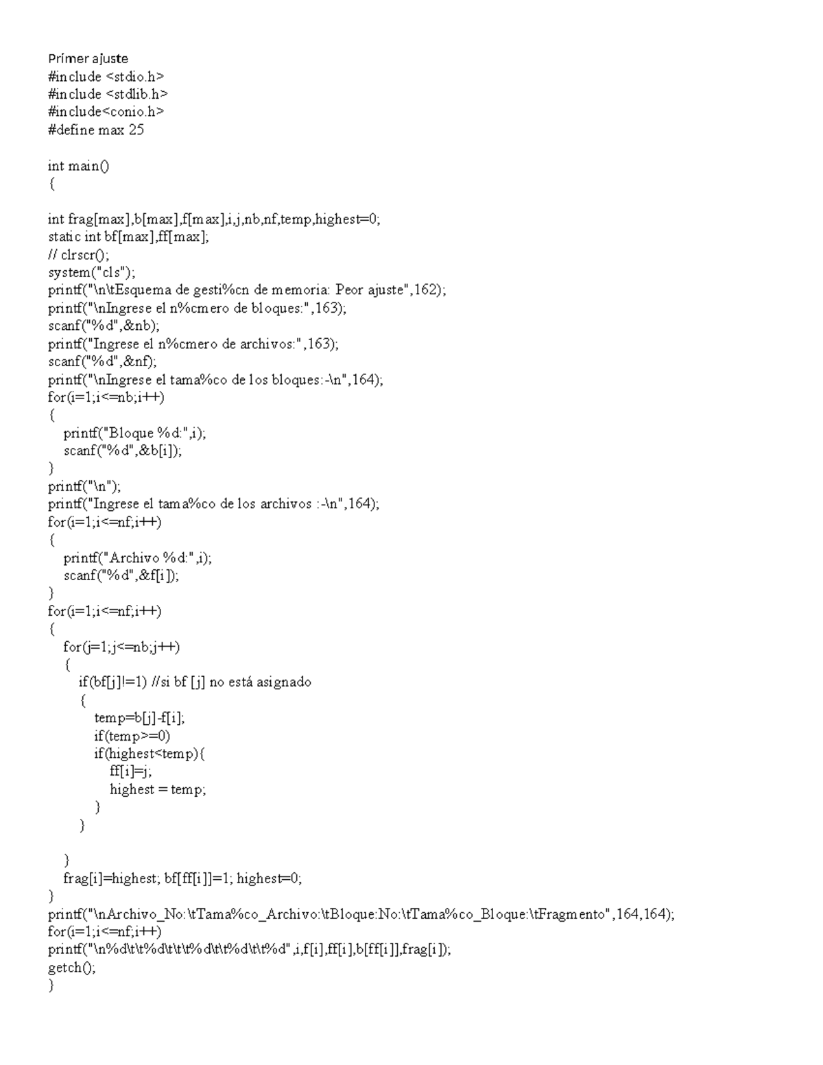 Primer ajuste - Ejercicios prácticos - Primer ajuste #include #include - Studocu