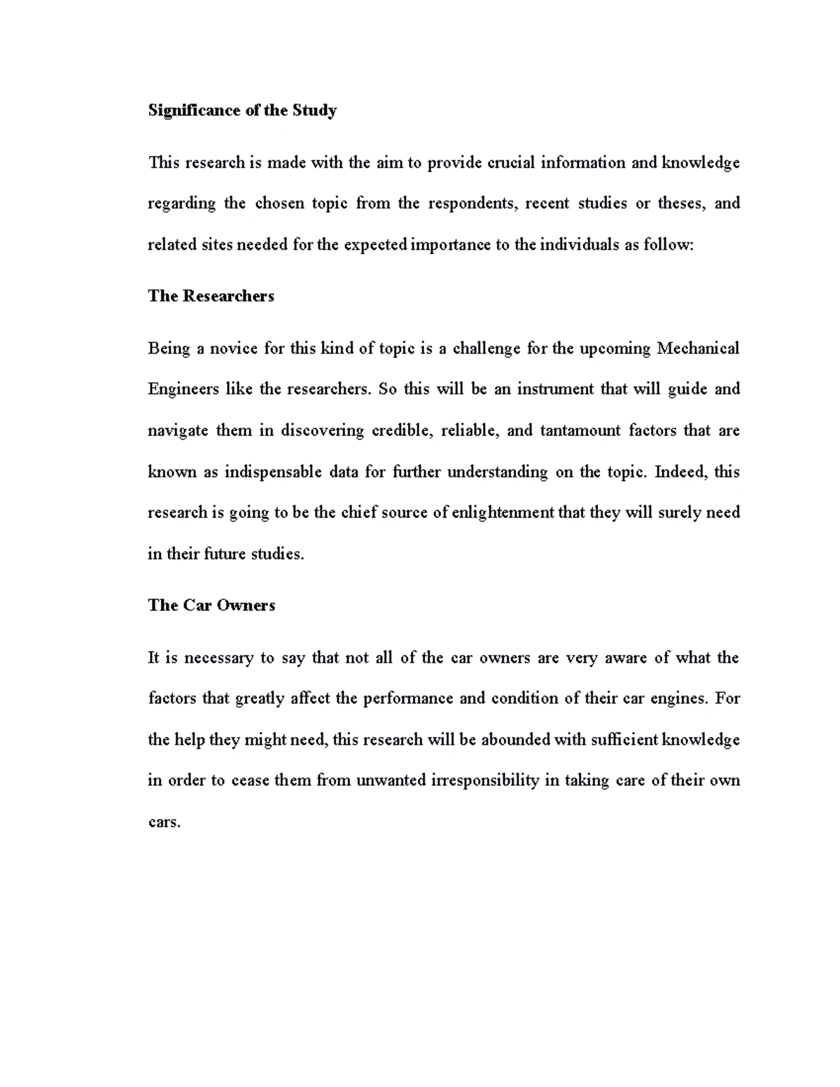 Significance of the Study-Sample - Significance of the Study This ...