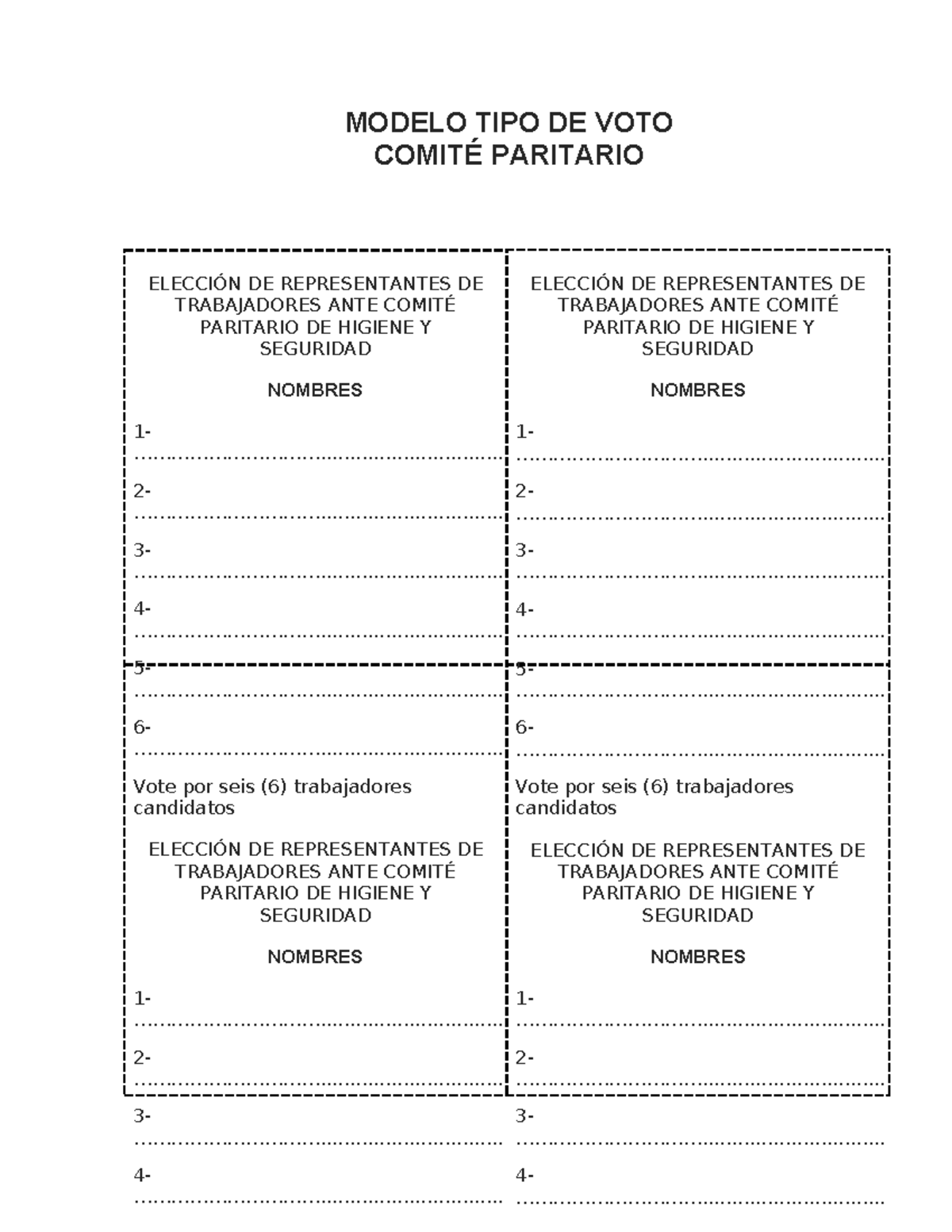 Modelo VOTO Comite Paritario - MODELO TIPO DE VOTO COMITÉ PARITARIO ...