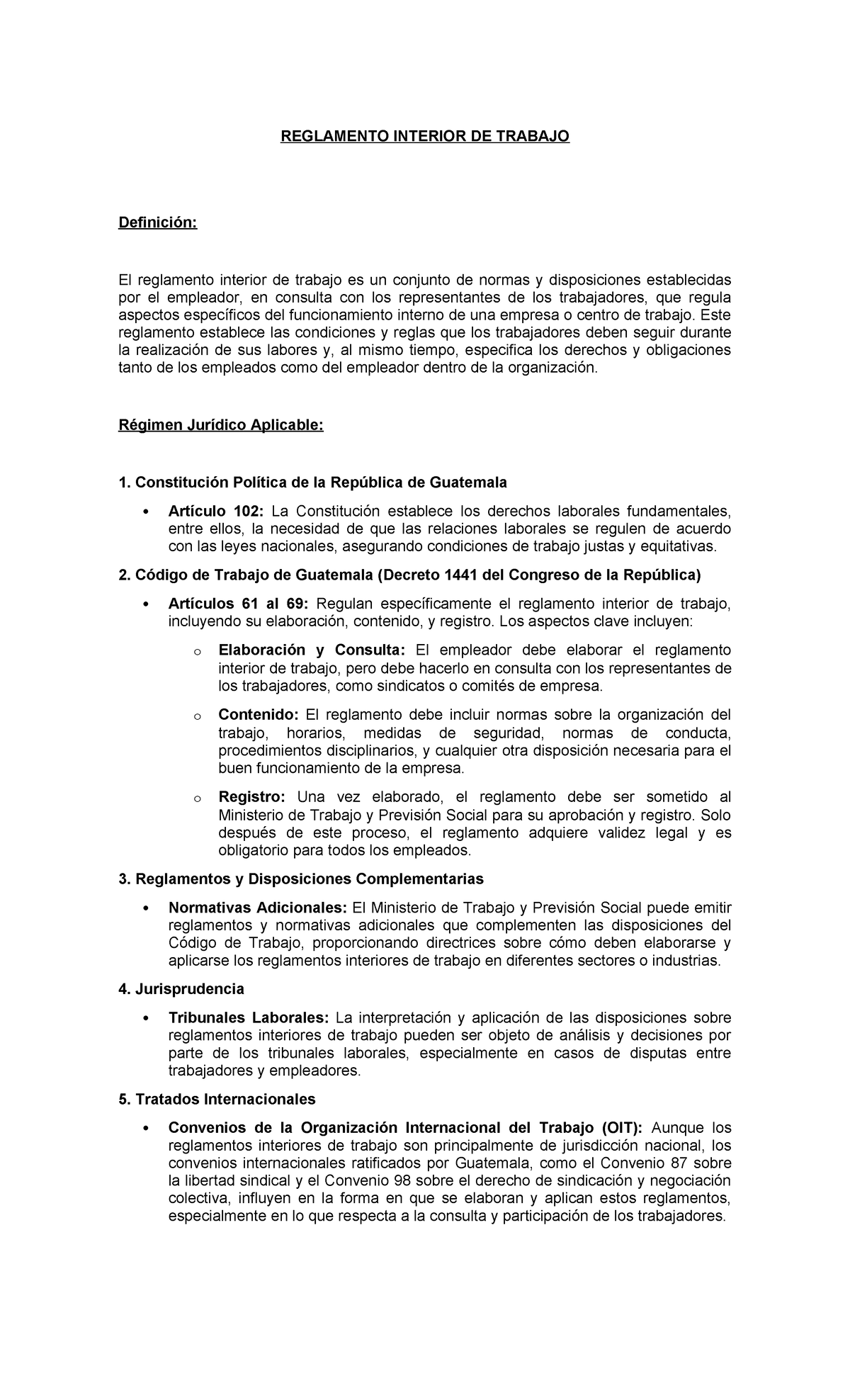Reglamento Interior de Trabajo: Normas y Disposiciones Legales - Studocu