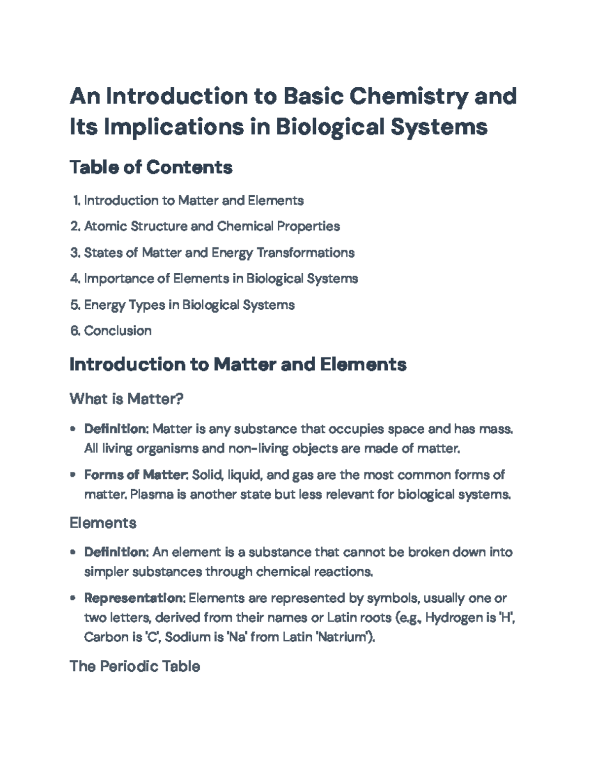 Introduction to Basic Chemistry and Its Biological Implications - An ...