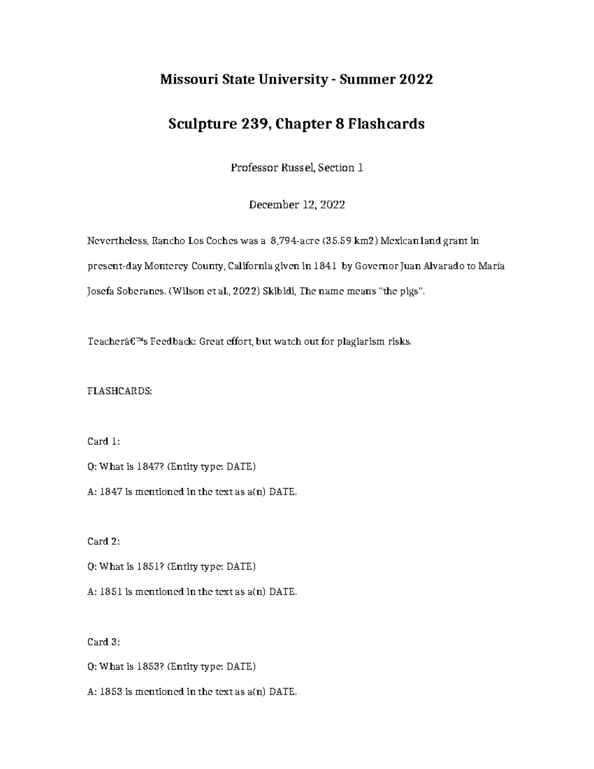 Sculpture 239 Chapter 8 Flashcards - Missouri State University - Summer ...