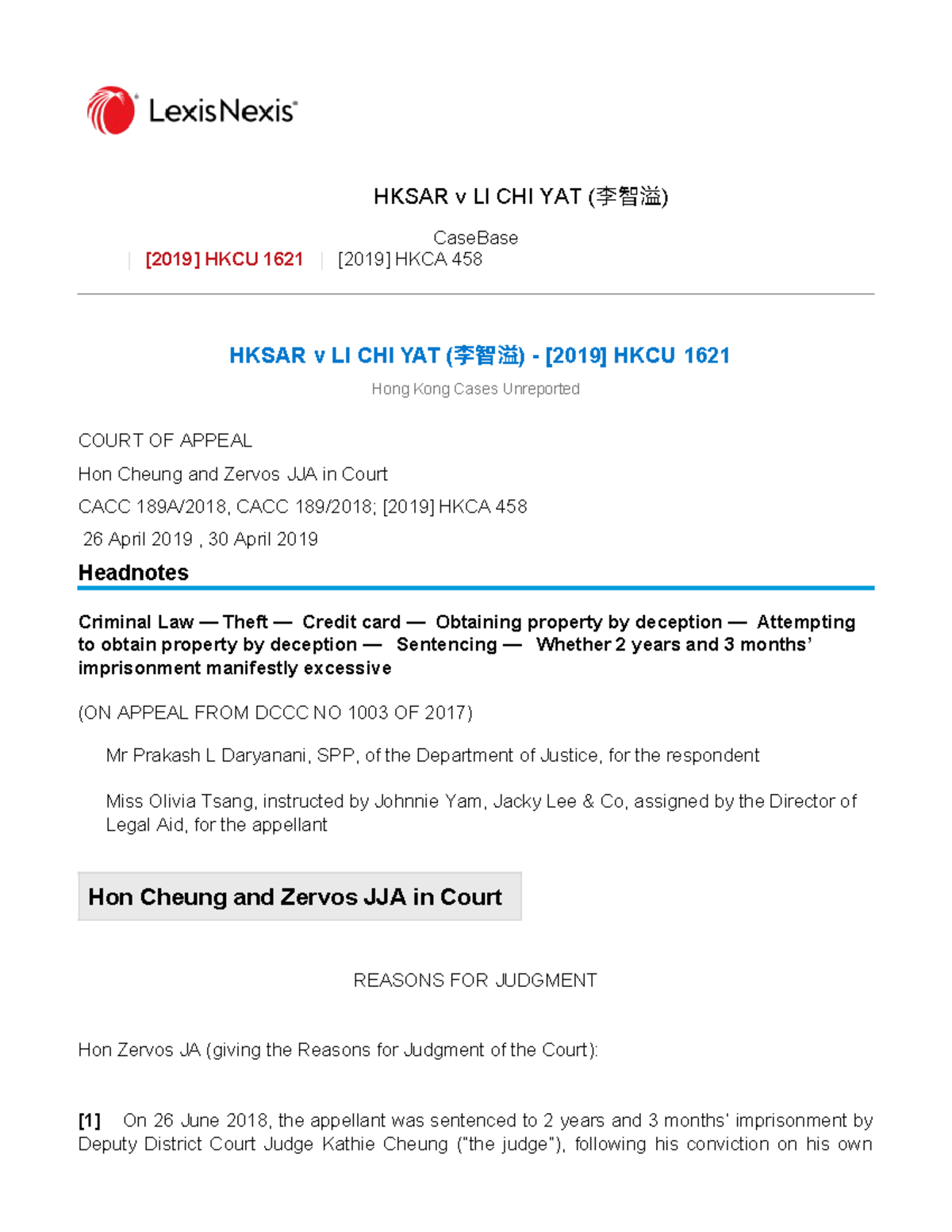 HKSAR v Li Chi Yat - [2019] HKCU 1621 Case Summary & Judgment Analysis ...