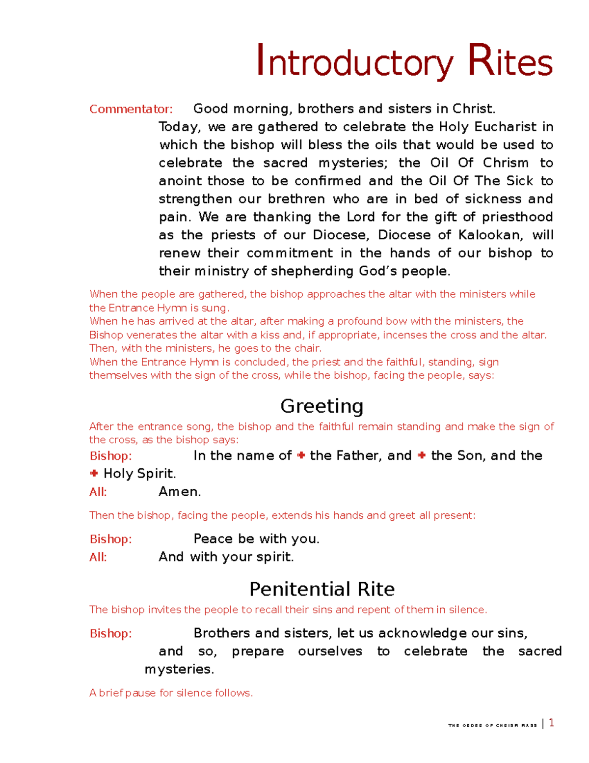 Chrism Mass Order and Introductory Rites (Course Code: REL101) - Studocu