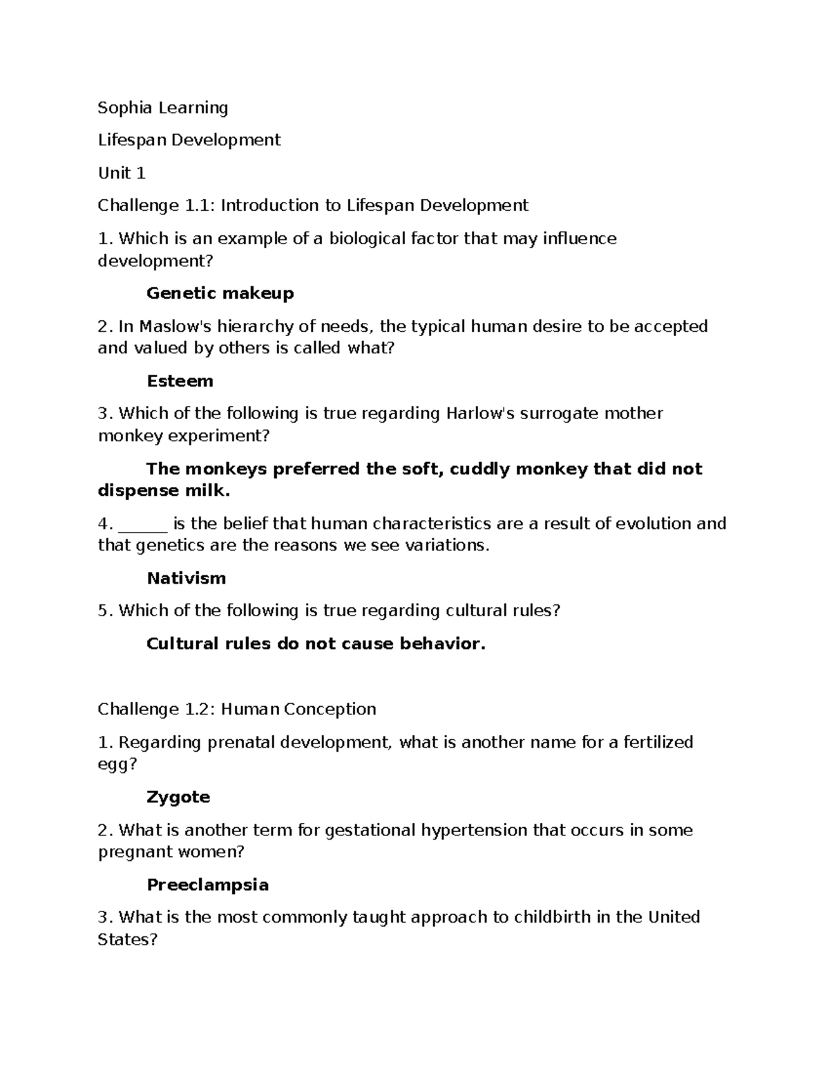 Lifespan Development Unit 4: Key Challenges and Concepts Overview - Studocu