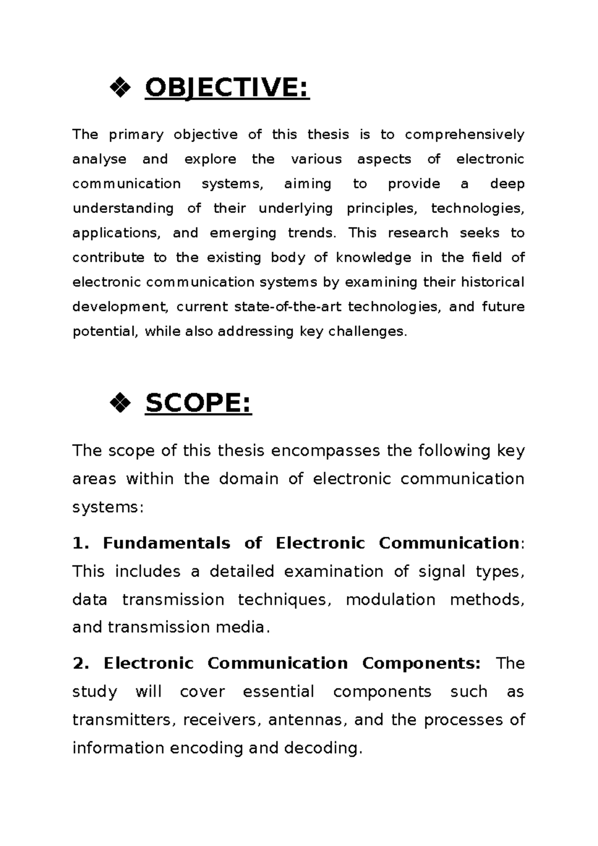 Electronic Communication Systems - Thesis Objective Overview - Studocu