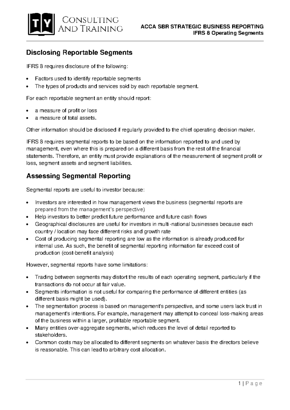 ACCA SBR: IFRS 8 Operating Segments - Key Disclosure Requirements - Studocu