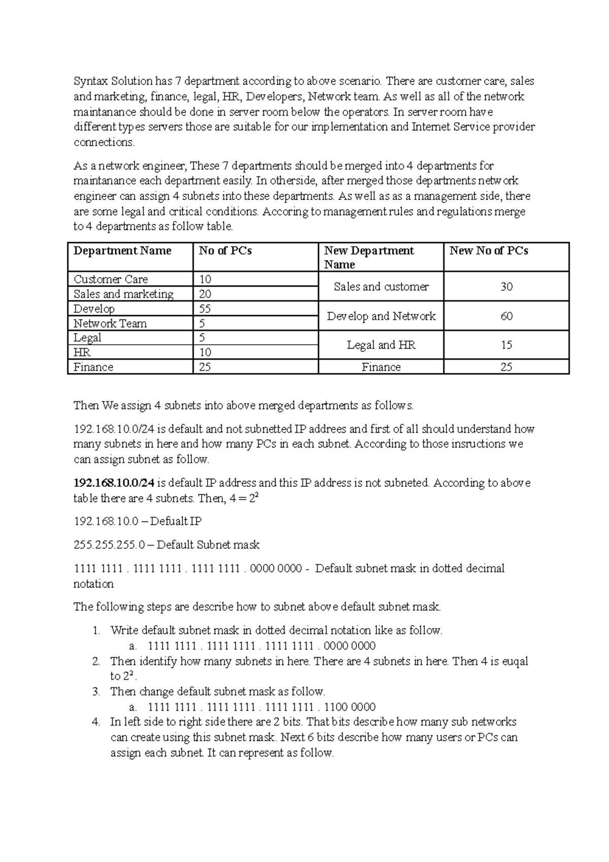 Subnetting Network Diagram Syntax Solution Has 7 Department According To Above Scenario There