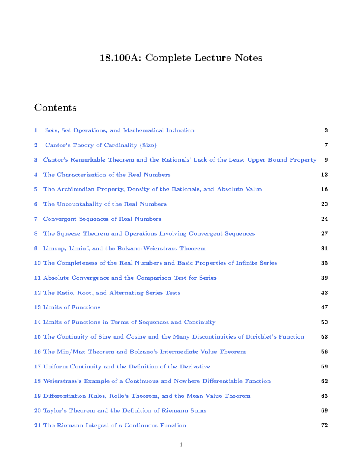 18.100A: Comprehensive Lecture Notes on Real Analysis - Studocu