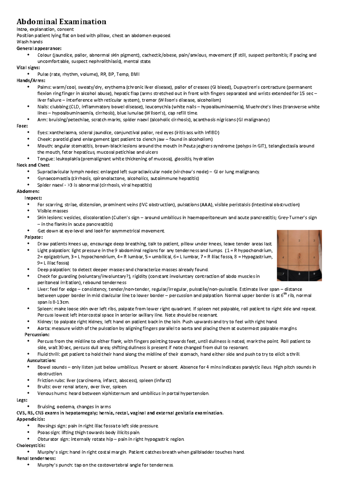 Abdominal Examination Summary - Clinical Guidelines and Techniques ...