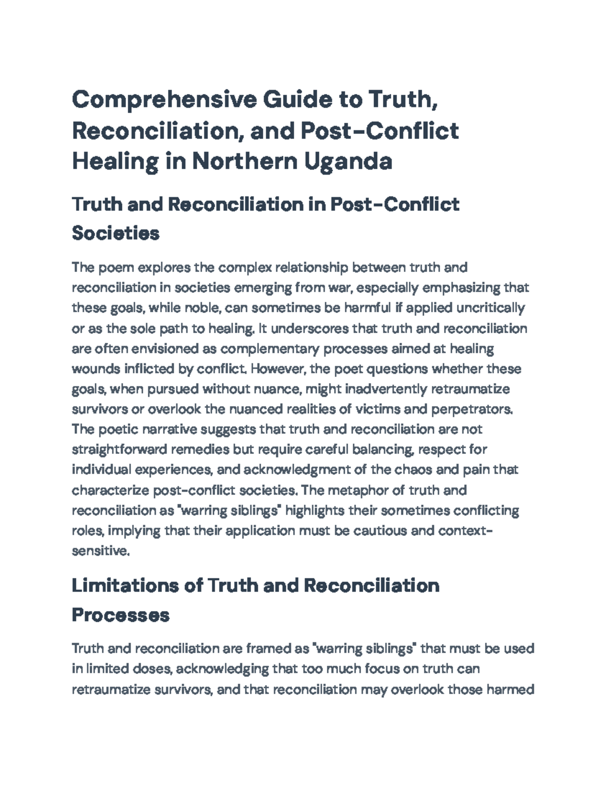 Comprehensive Analysis of Truth, Reconciliation, and Healing in ...