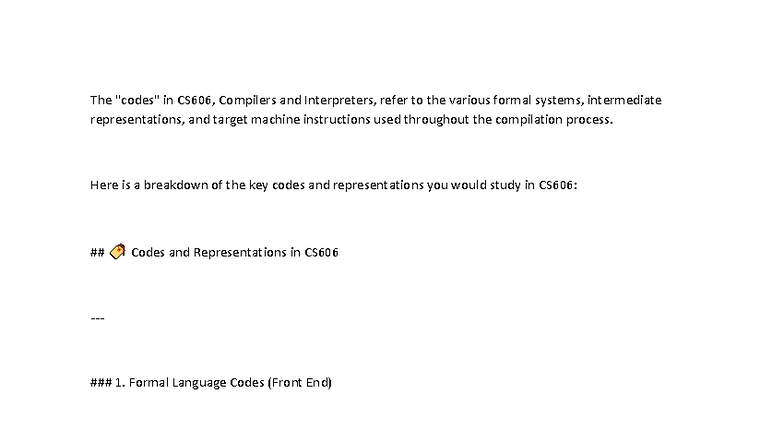 CS606 Compilers: Formal Systems & Intermediate Representations - Studocu