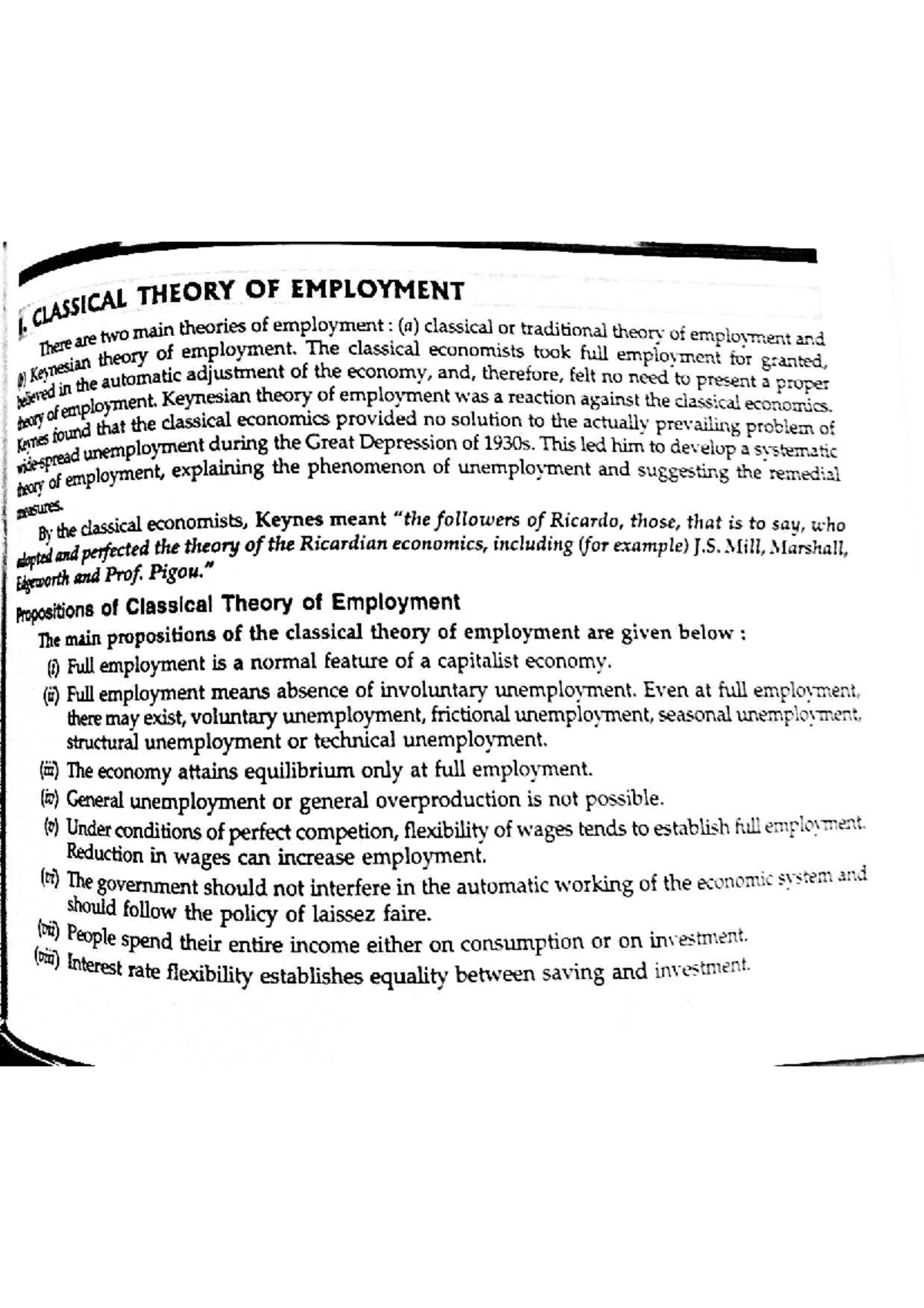 CLASSICAL THEORY OF EMPLOYMENT: Key Concepts and Assumptions - Studocu