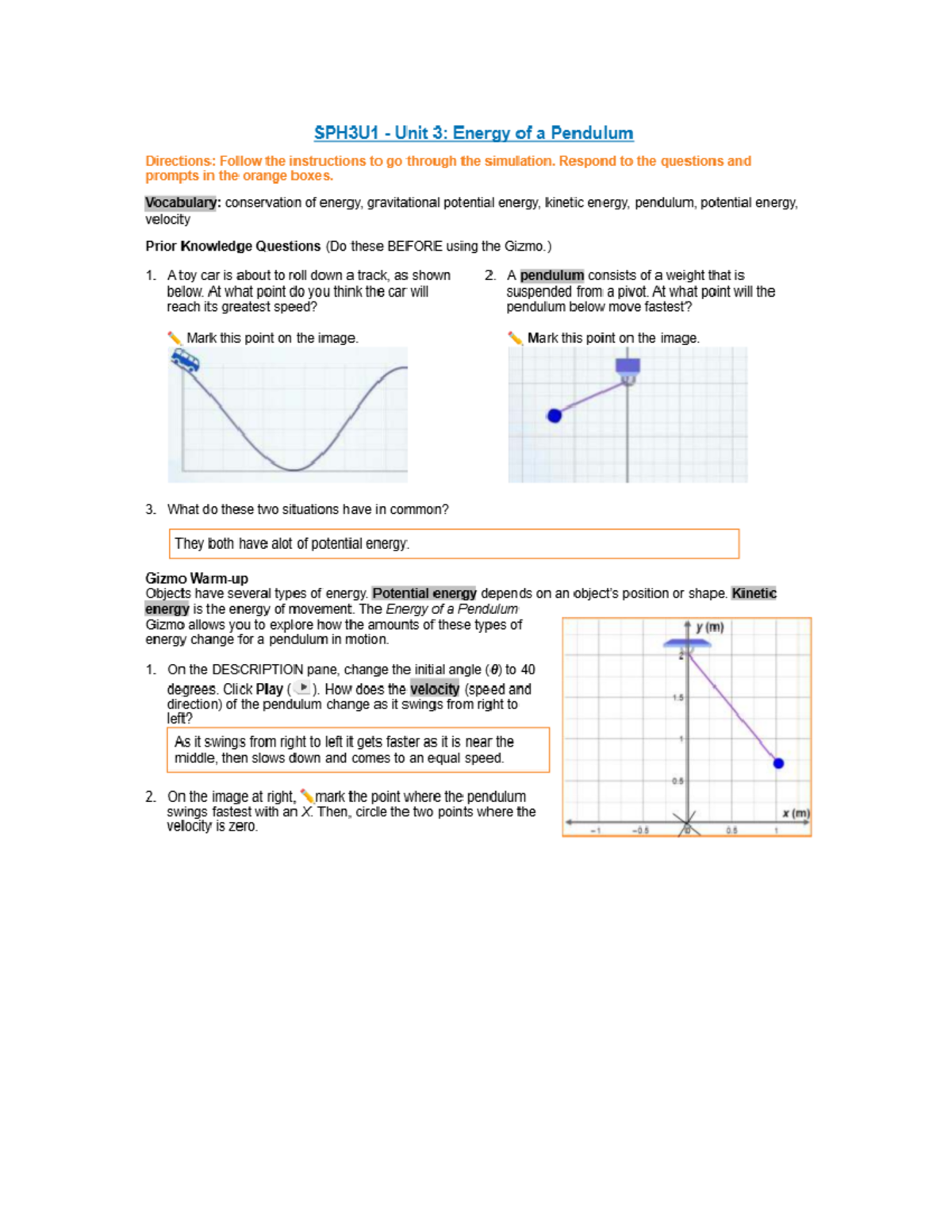 Module Six Lesson Three Activity One - SPH3U1 Unit 3: Energy of a ...