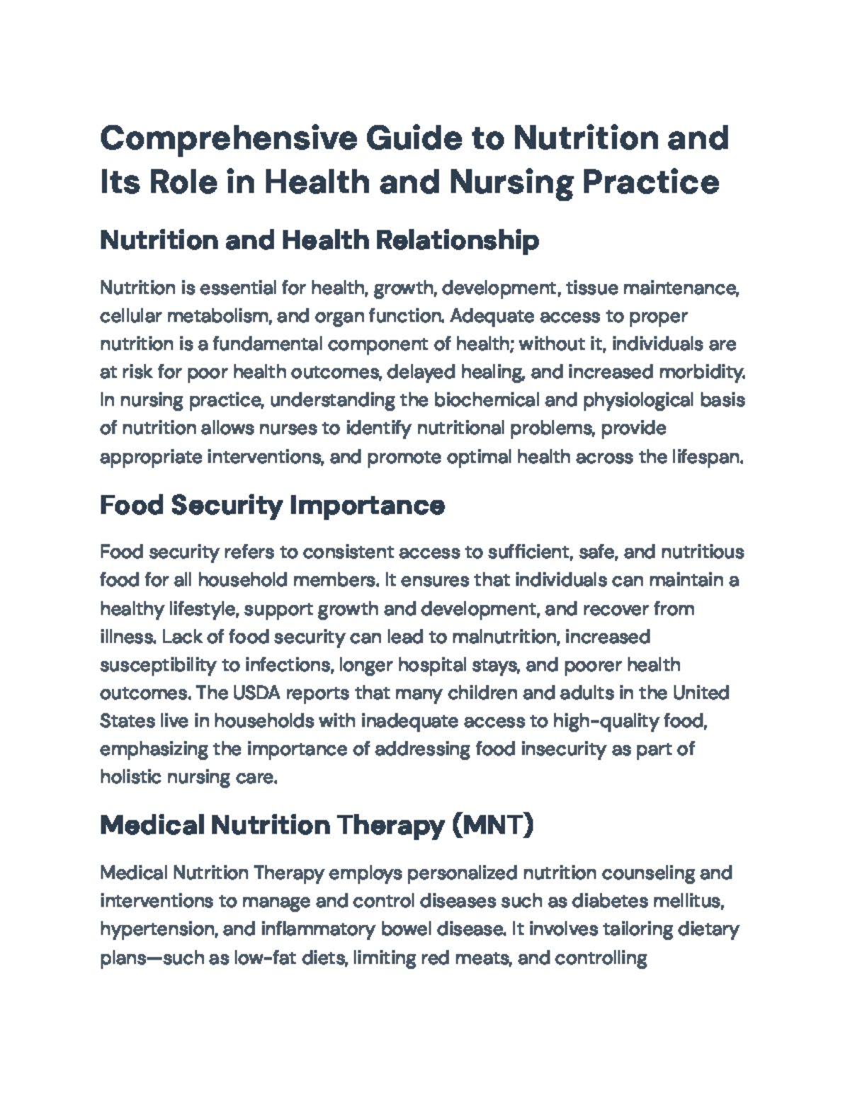 Comprehensive Nutrition Guide for Health & Nursing Practice (NUR 101 ...