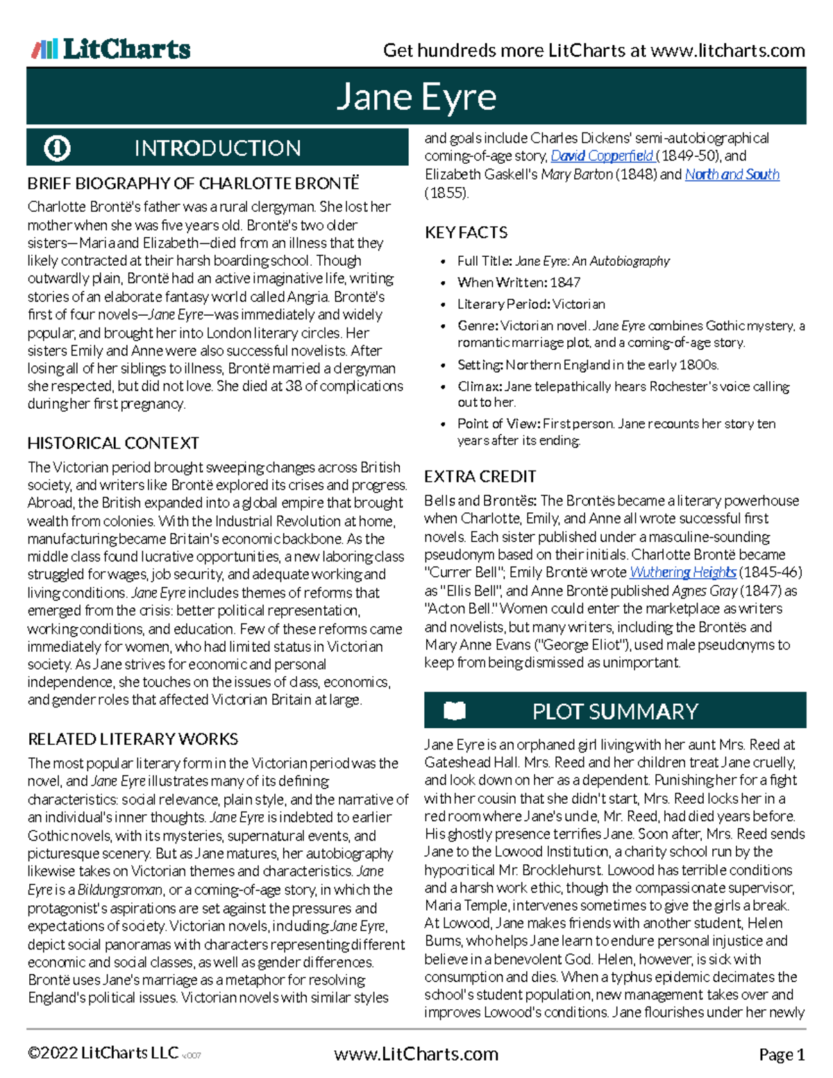 Jane Eyre: A Comprehensive LitChart Analysis and Summary - Studocu