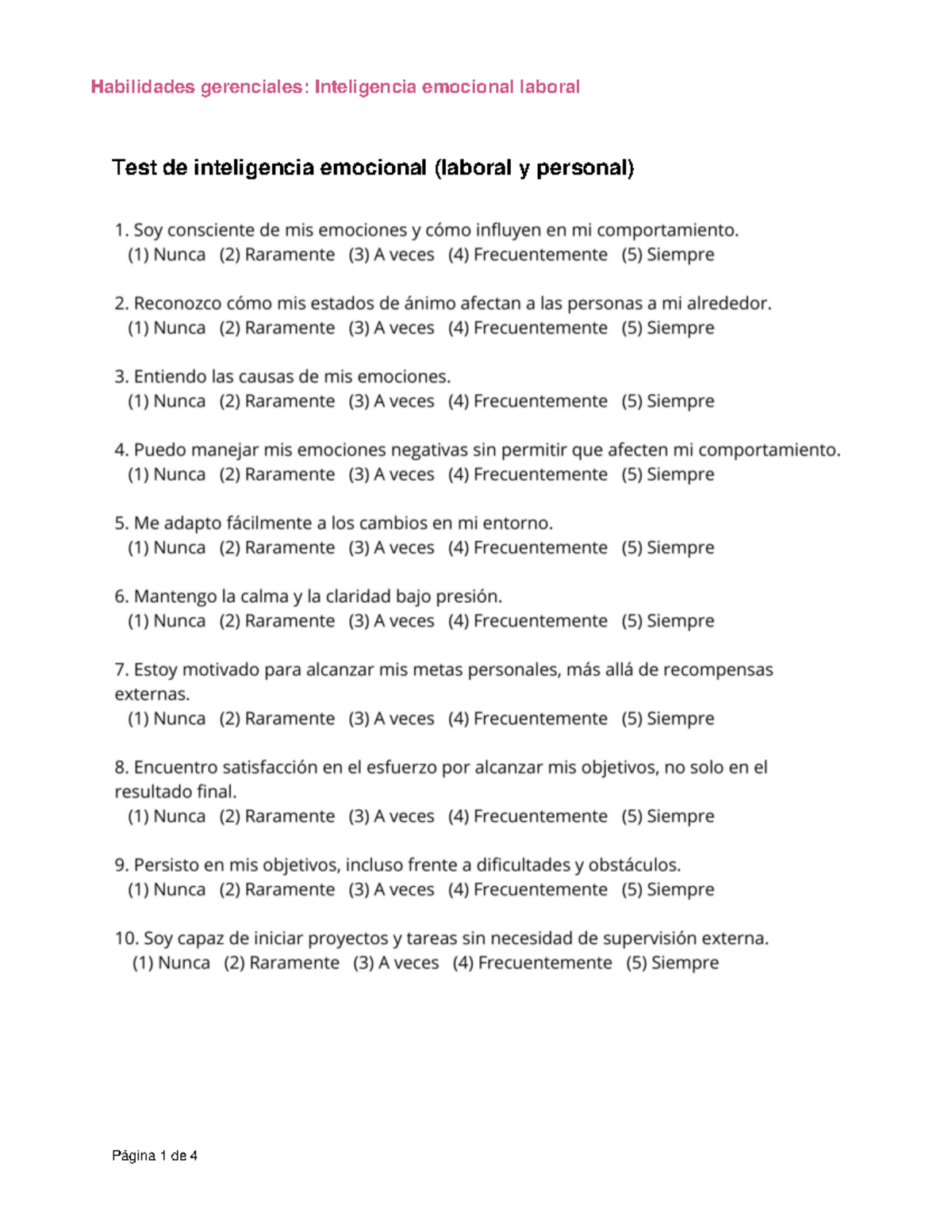 Test de inteligencia emocional - Entrevista en psicología - Studocu