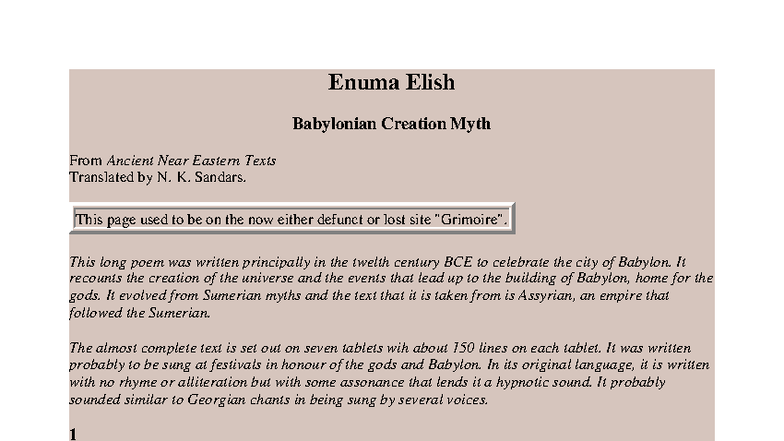 Enuma Elish - Babylonian Creation Myth (1200BC) - Enuma Elish ...
