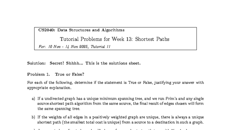 Tut11 cs2040 soln - Week 13 tutorial solution - CS2040: Data Structures ...