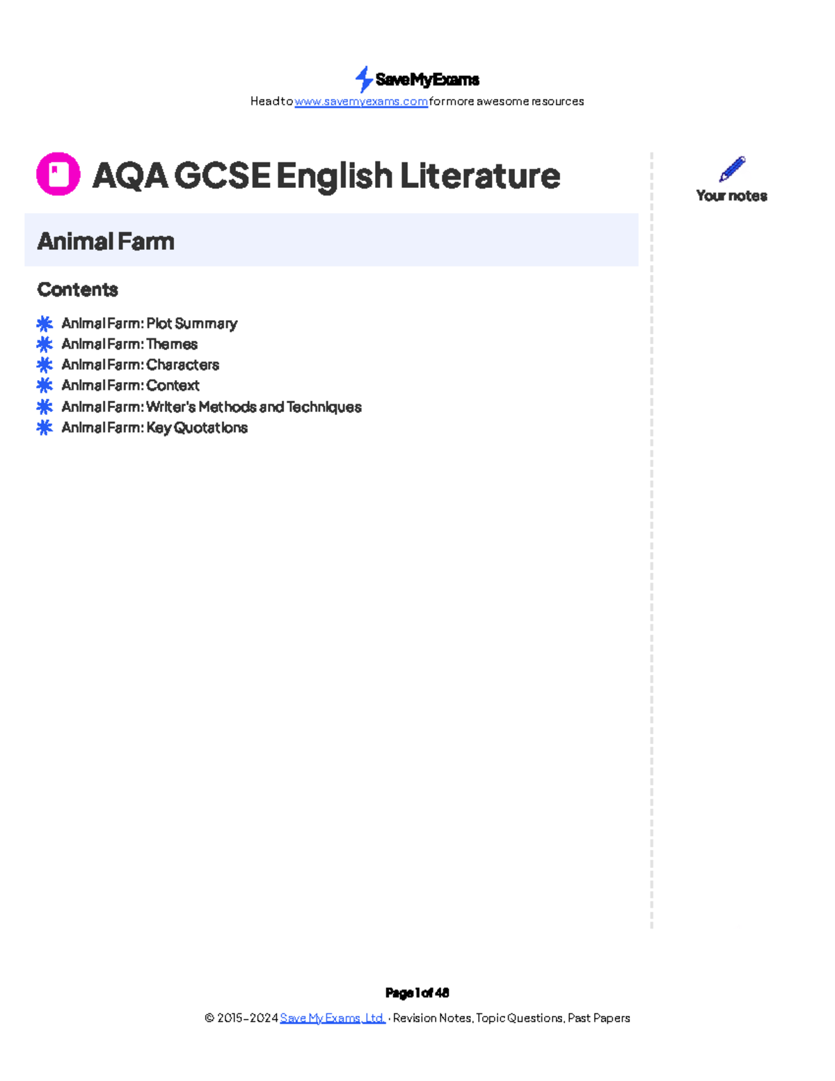 AQA GCSE English Literature: Animal Farm Revision Guide - Studocu