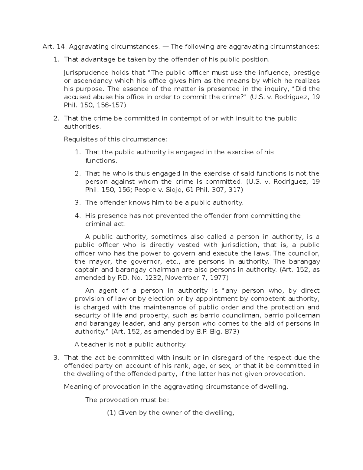 Art. 14 - Aggravating Circumstances in Criminal Law - Studocu
