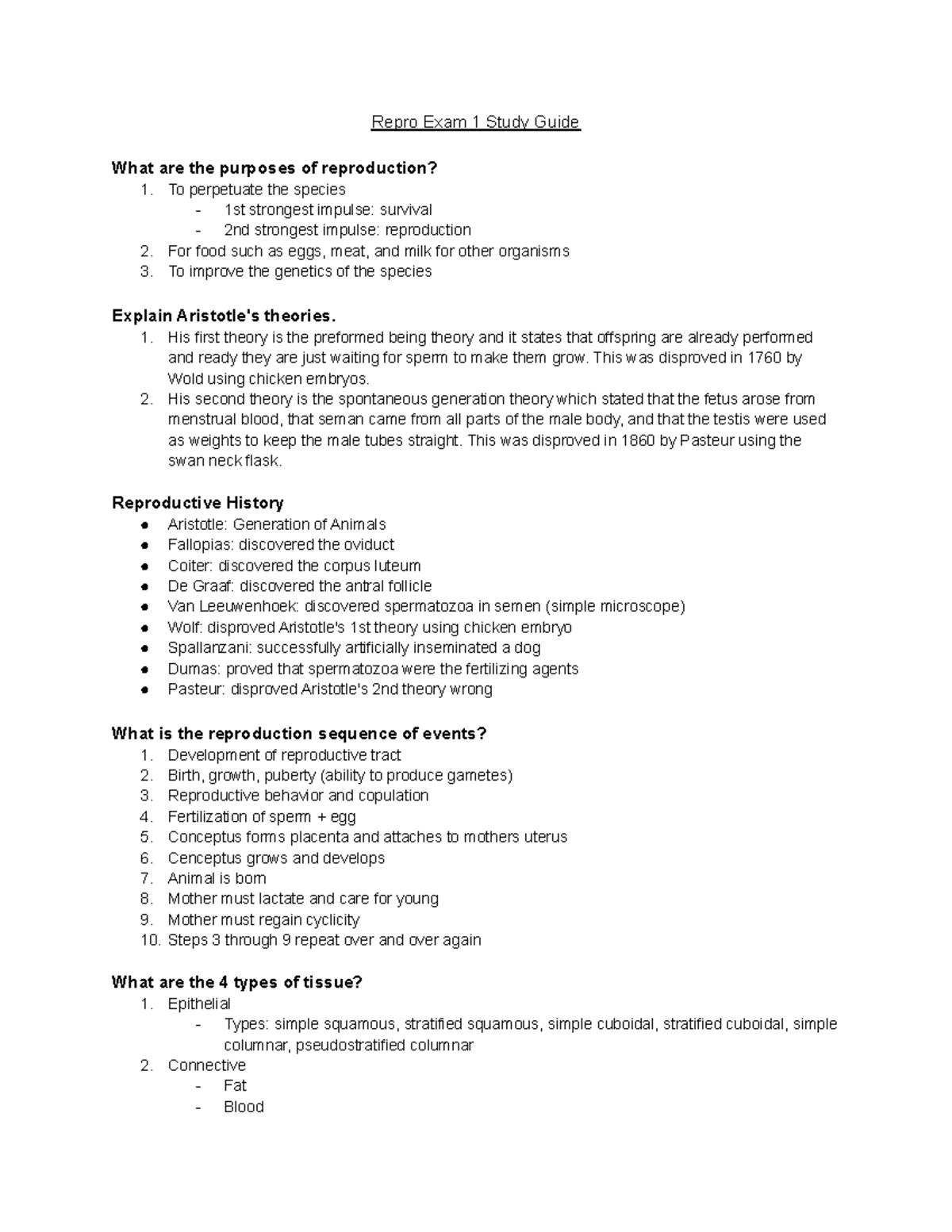 Reproductive Biology Exam 1 Study Guide (REPRO 101) - Studocu