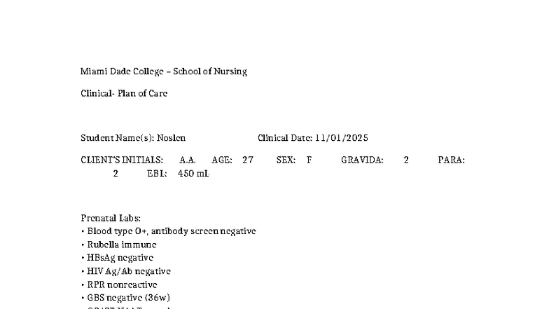 MDC Nursing Clinical Plan of Care: Postpartum Hemorrhage Management ...