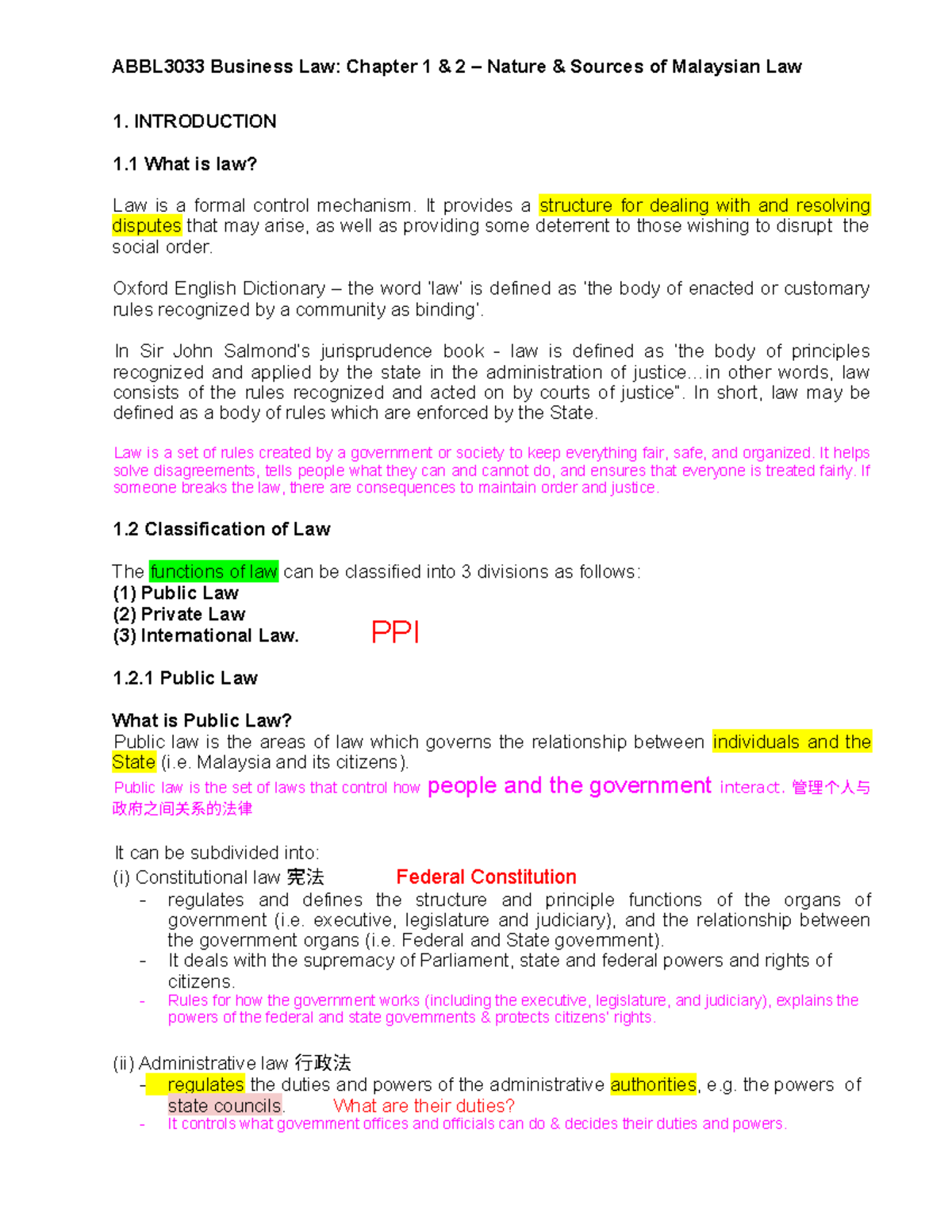 Chap 1 & 2- Nature & Sources of Msian Law - ABBL3033 Business Law ...