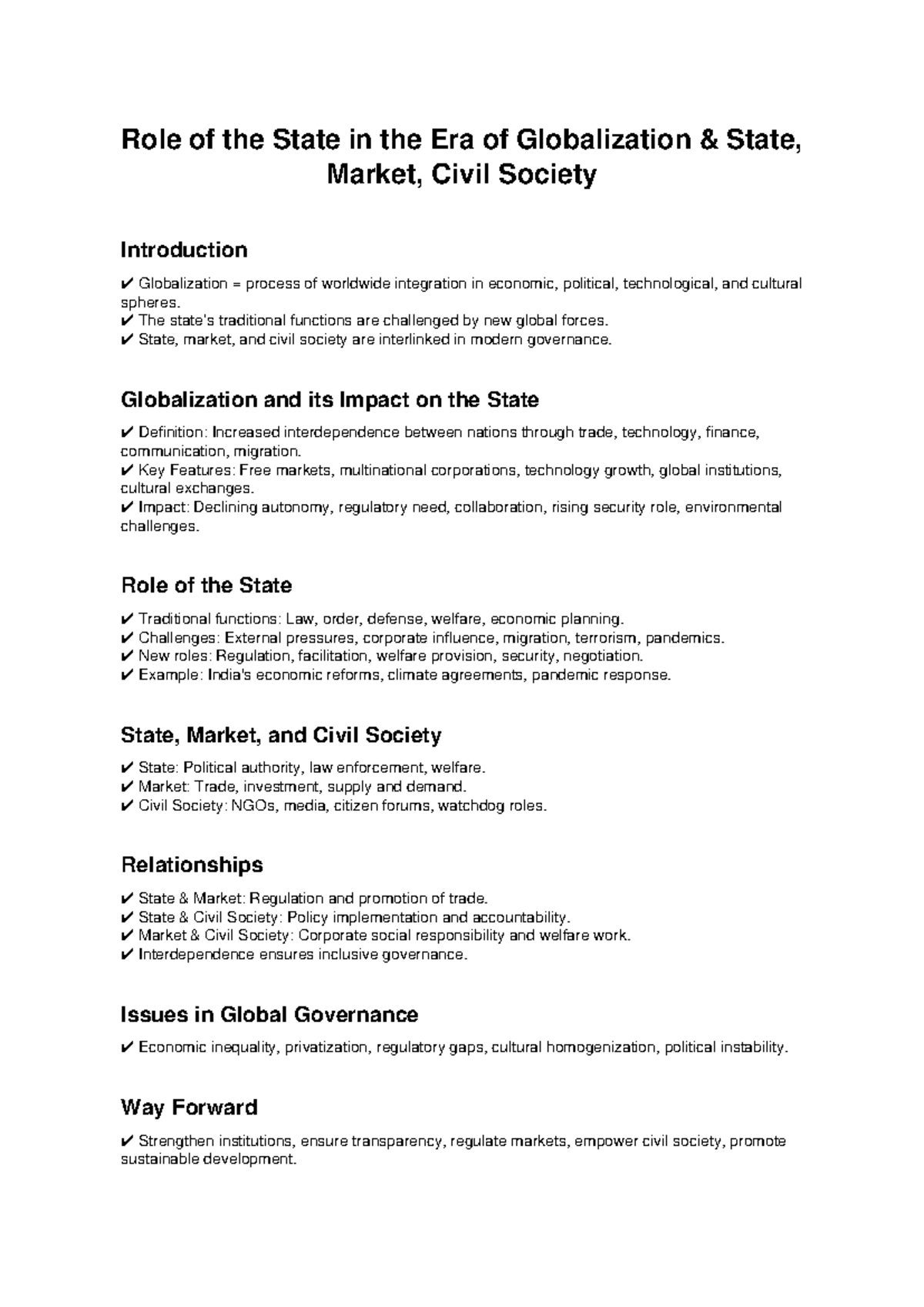 Role of the State in Globalization: Challenges & Opportunities - Studocu