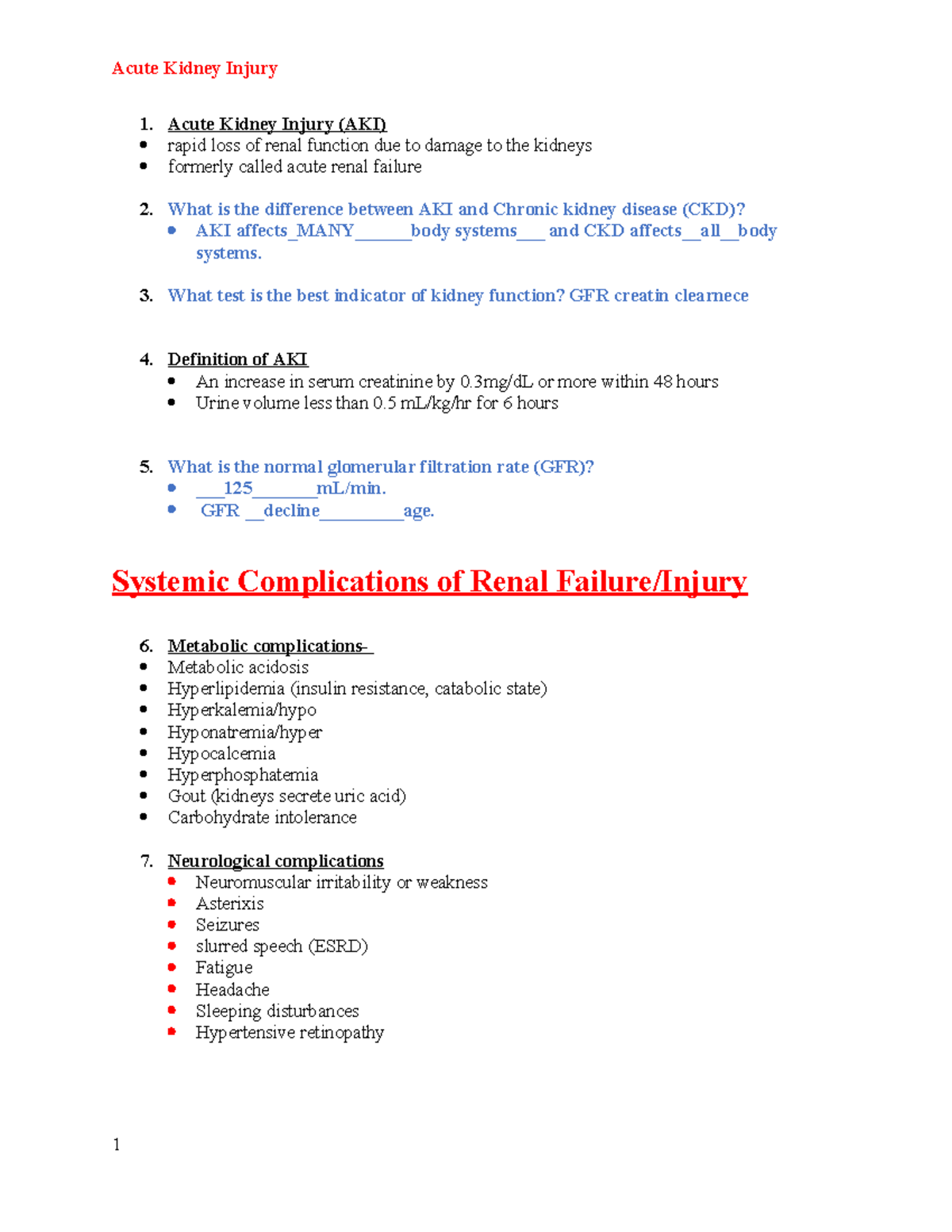 Acute Kidney Injury (AKI) Overview and Management Strategies - Studocu