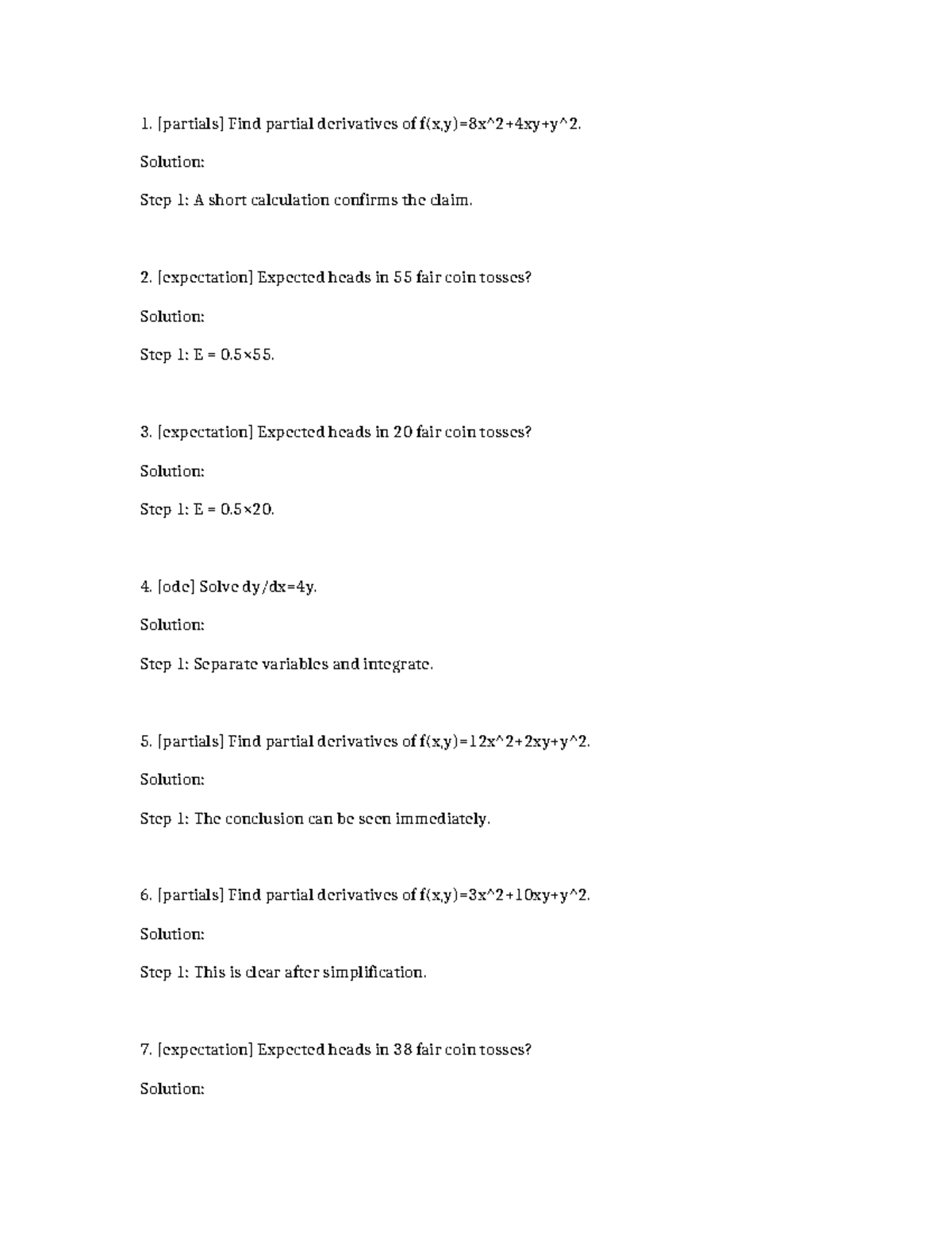 Math 1162 & 1173 - Partial Derivatives & Expected Coin Tosses Solutions ...