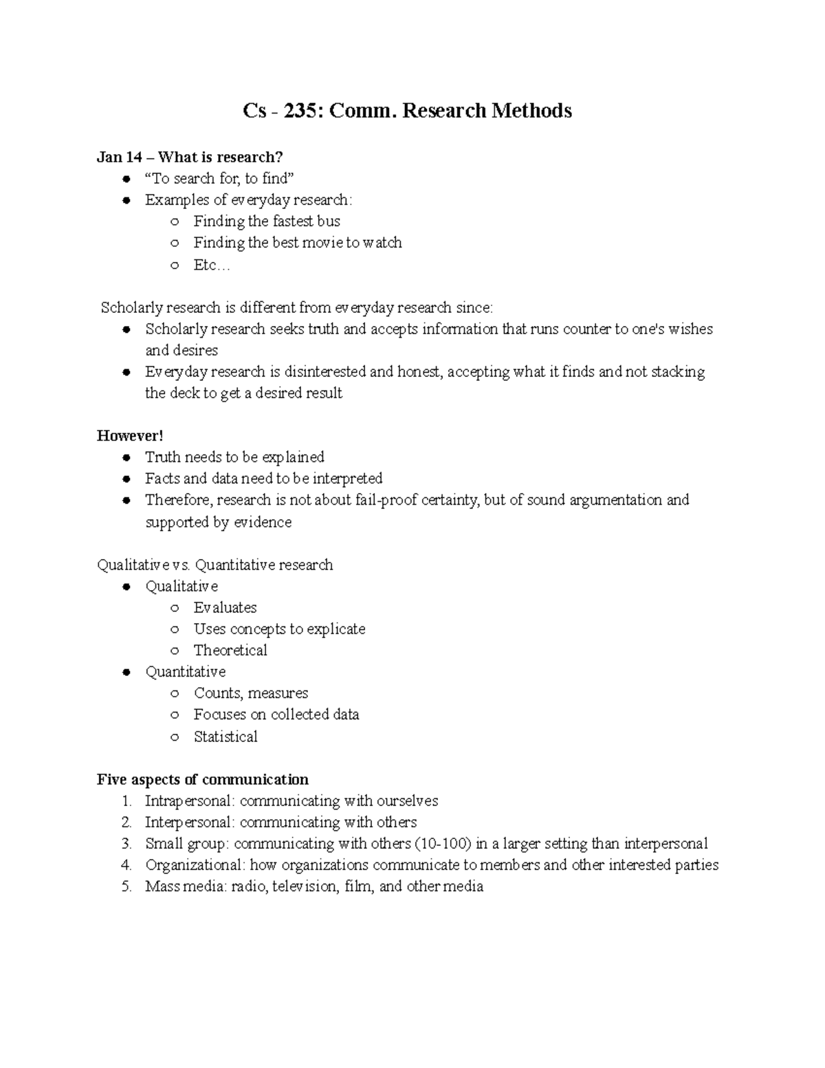 Cs 235: Comm. Research Methods - Understanding Research Types and ...