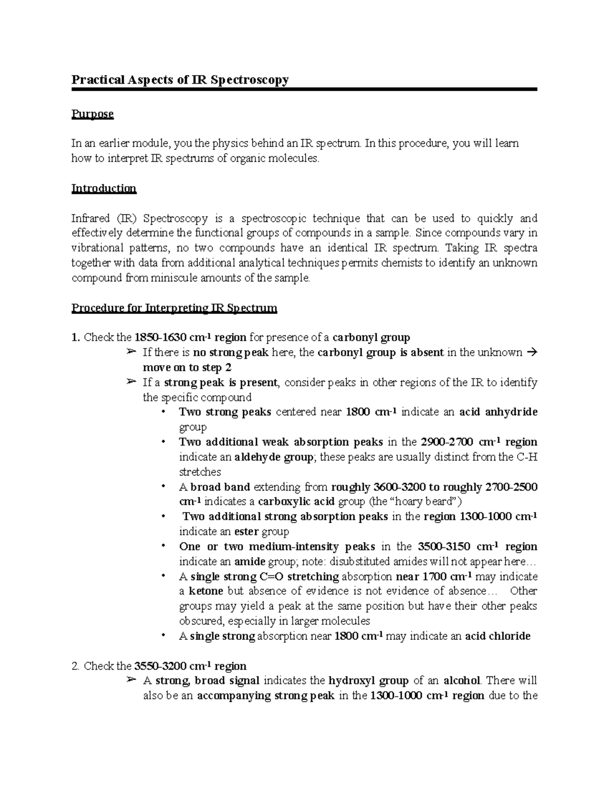 IR Spectroscopy Application Procedure: Interpreting Organic Molecules ...