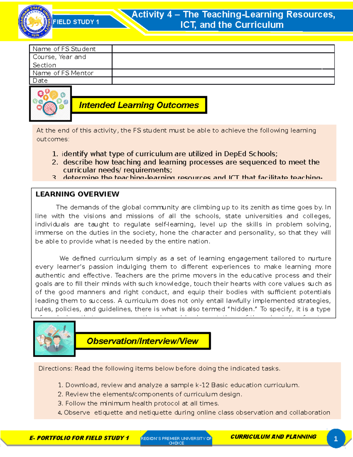 533869139 H FS1 Activity 4 Edited - FIELD STUDY 1 E- PORTFOLIO FOR ...