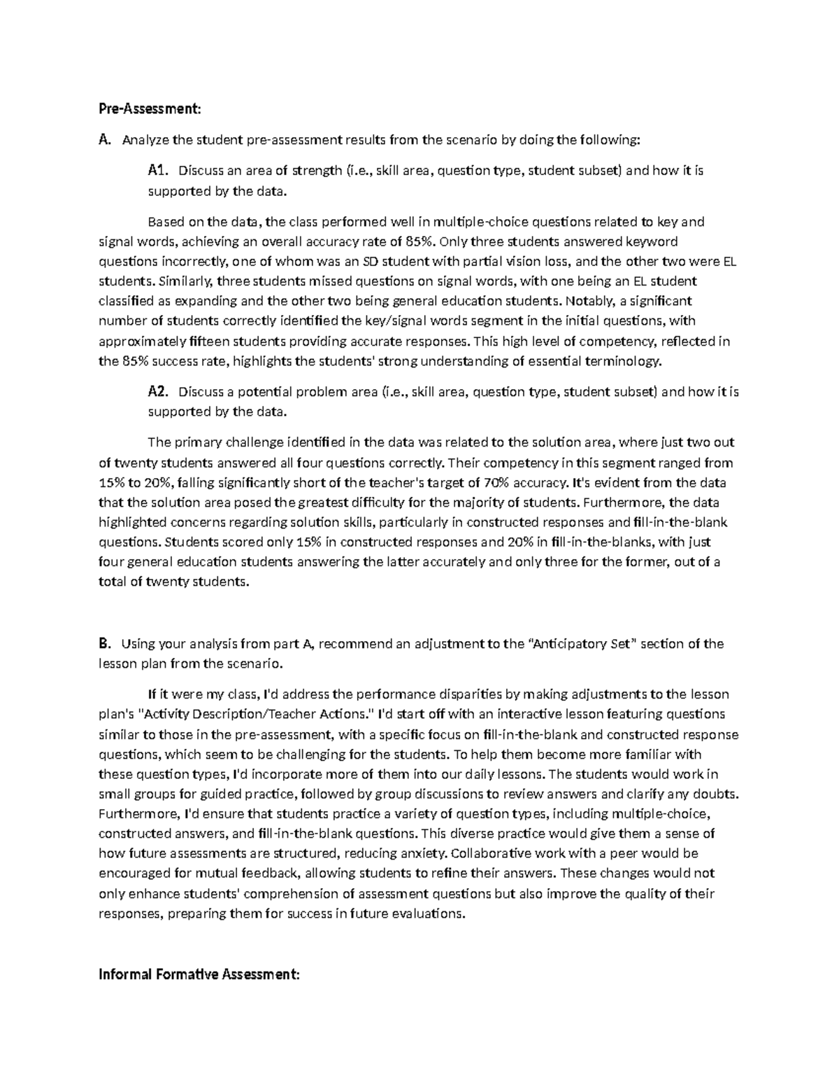 D093 Task 2 - Pre-Assessment Analysis and Recommendations - Studocu